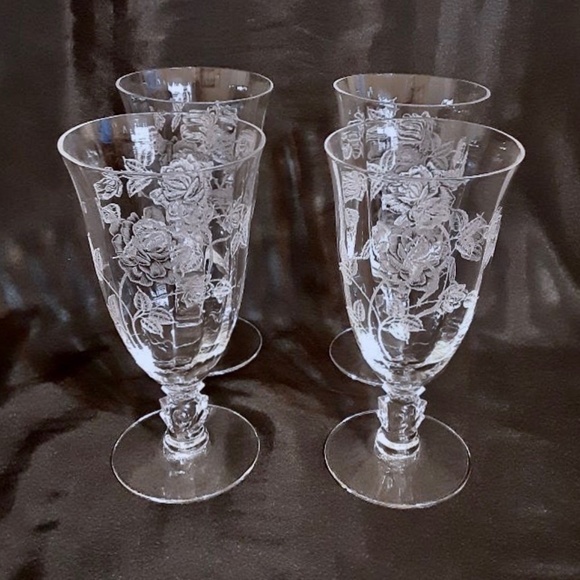 Heisey | Other | Sale Rare Vintage Set Of 4 Heisey Rose Etched Crystal ...
